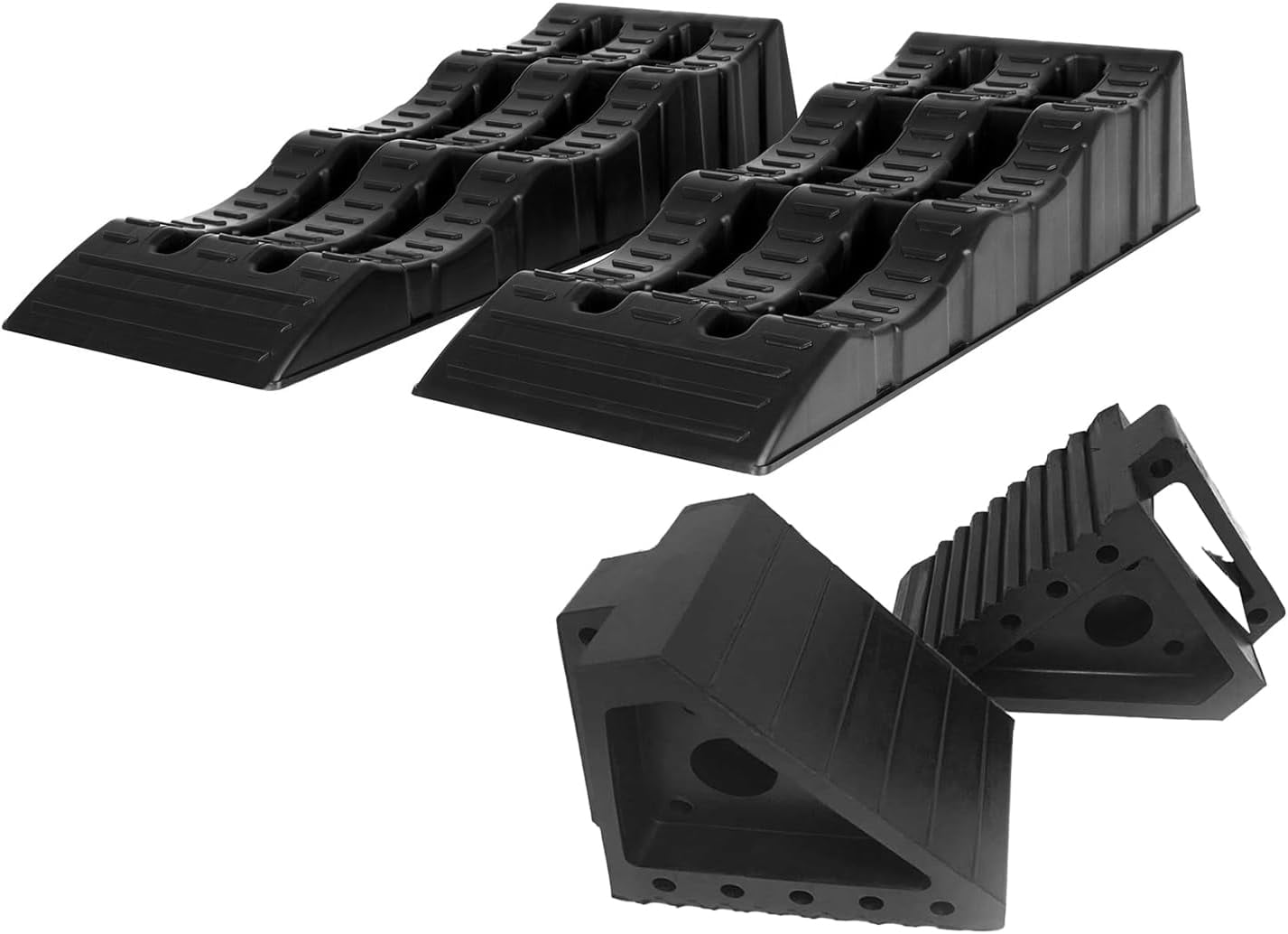 OMAC Car Ramps Pack 4 Pcs 6000 Pounds Load Capacity Black Compact ...