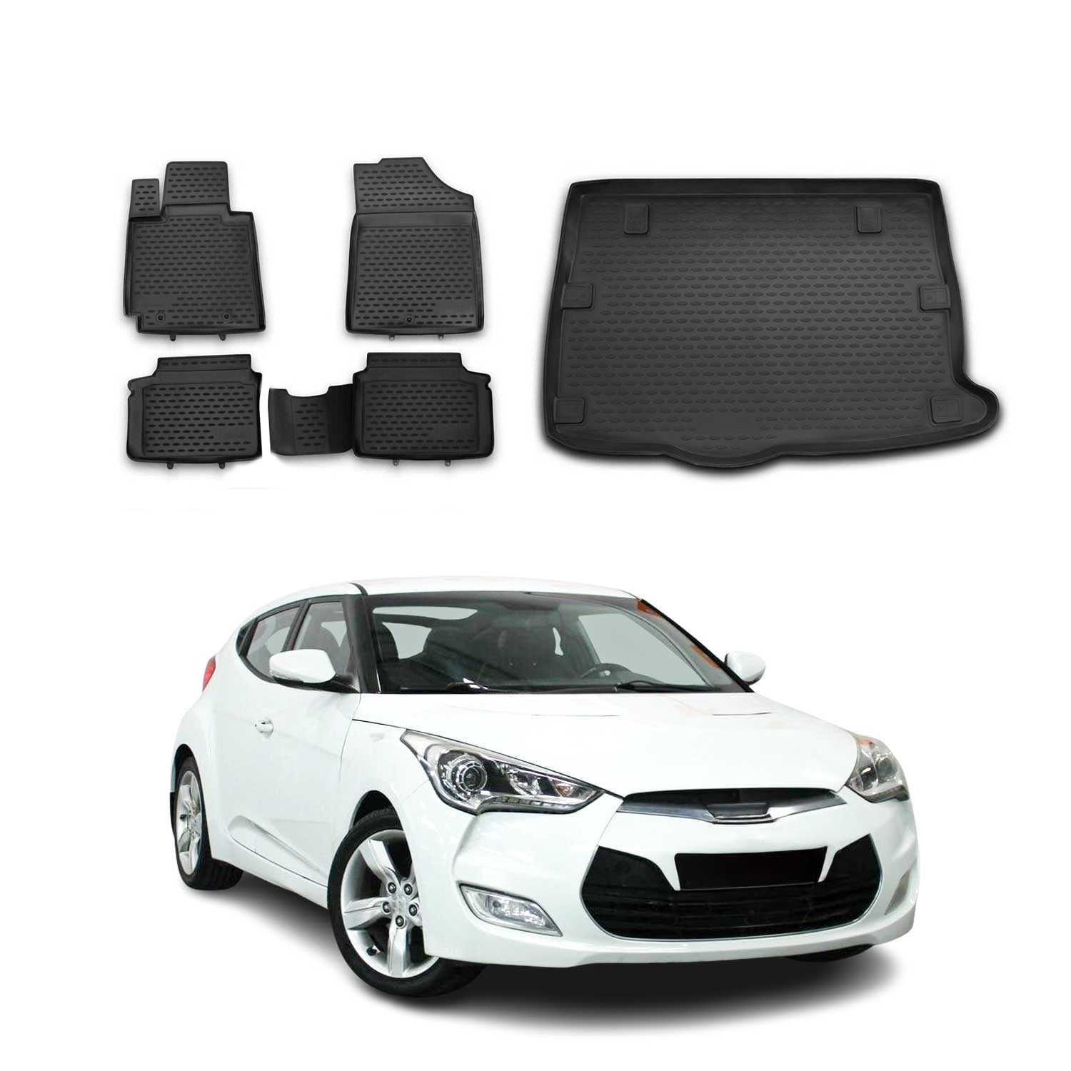 Custom Floor Mats & Cargo Liners for Hyundai Veloster 2012-2017 Black 5 ...