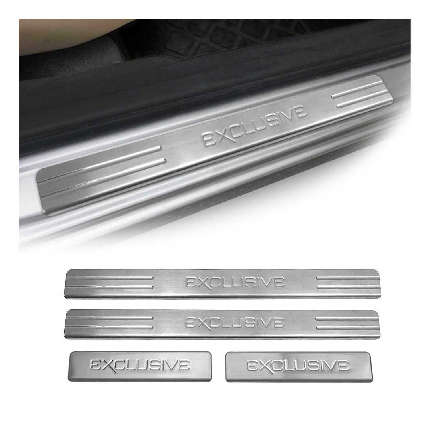 OMAC Exclusive Chrome Door Sill Scuff Plate Guard Stainless Steel Trim ...