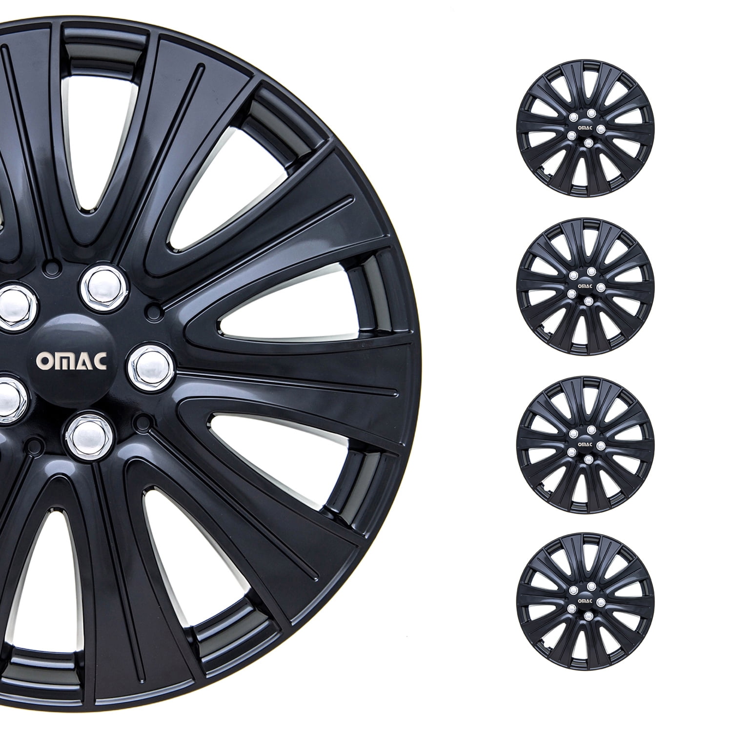OMAC 16" Wheel Covers & Hub Caps ABS Black and Silver, 4 Pack - Walmart.com