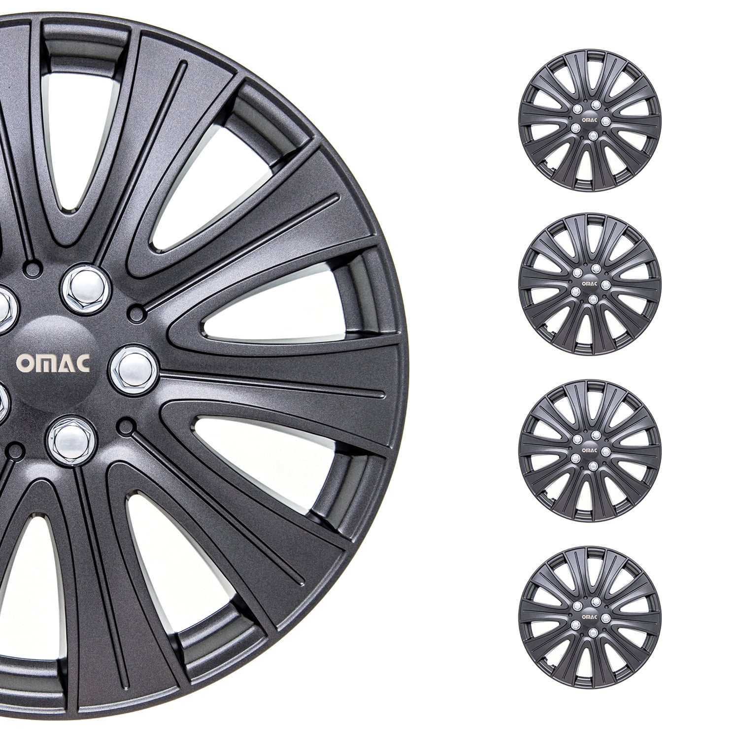 OMAC 16" Wheel Covers & Hub Caps ABS Gunmetal and Silver, 4 Pack ...