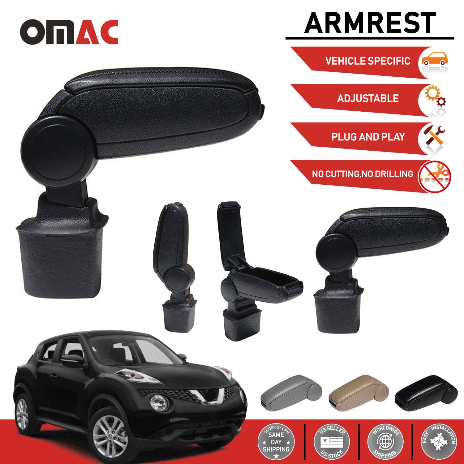 OMAC USA Black Leather Armrest Centre Console Storage Box for Nissan ...
