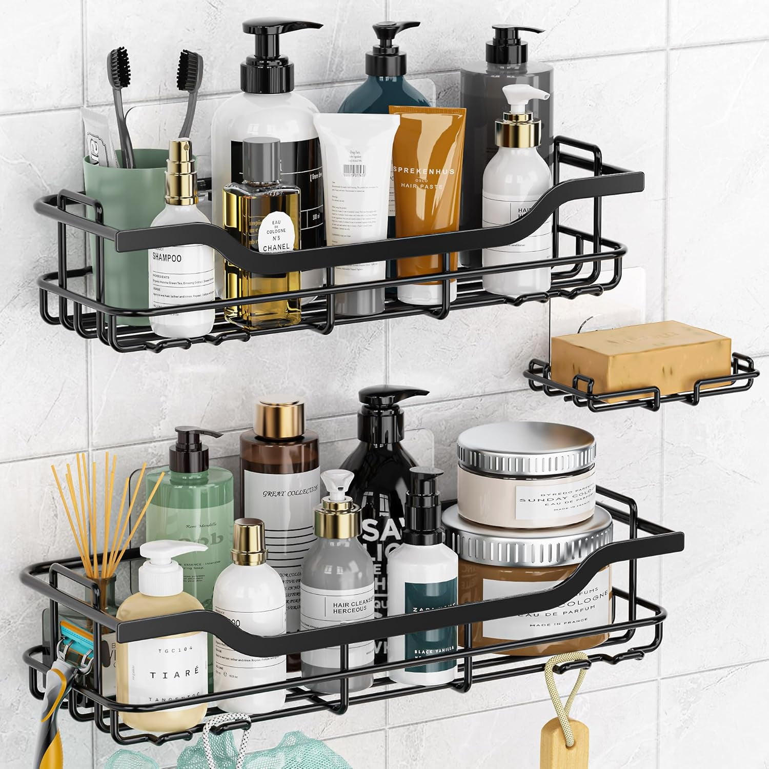 OMAIRA Shower Caddy 3-Pack, Adhesive Shower Organizer with Soap Holder ...