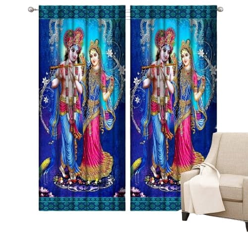 OMAJA HOME Radha Krishna 7Ft Door Curtain Pack of 2 Pc 3D God Digital ...