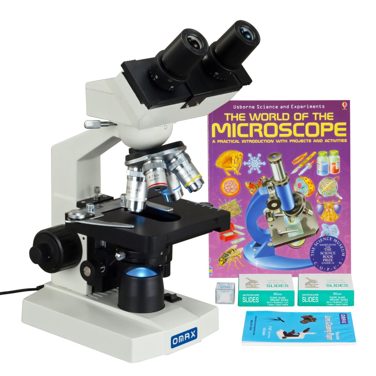 OMAX 40X-2000X Binocular Compound LED Microscope+Book+Blank Slides ...
