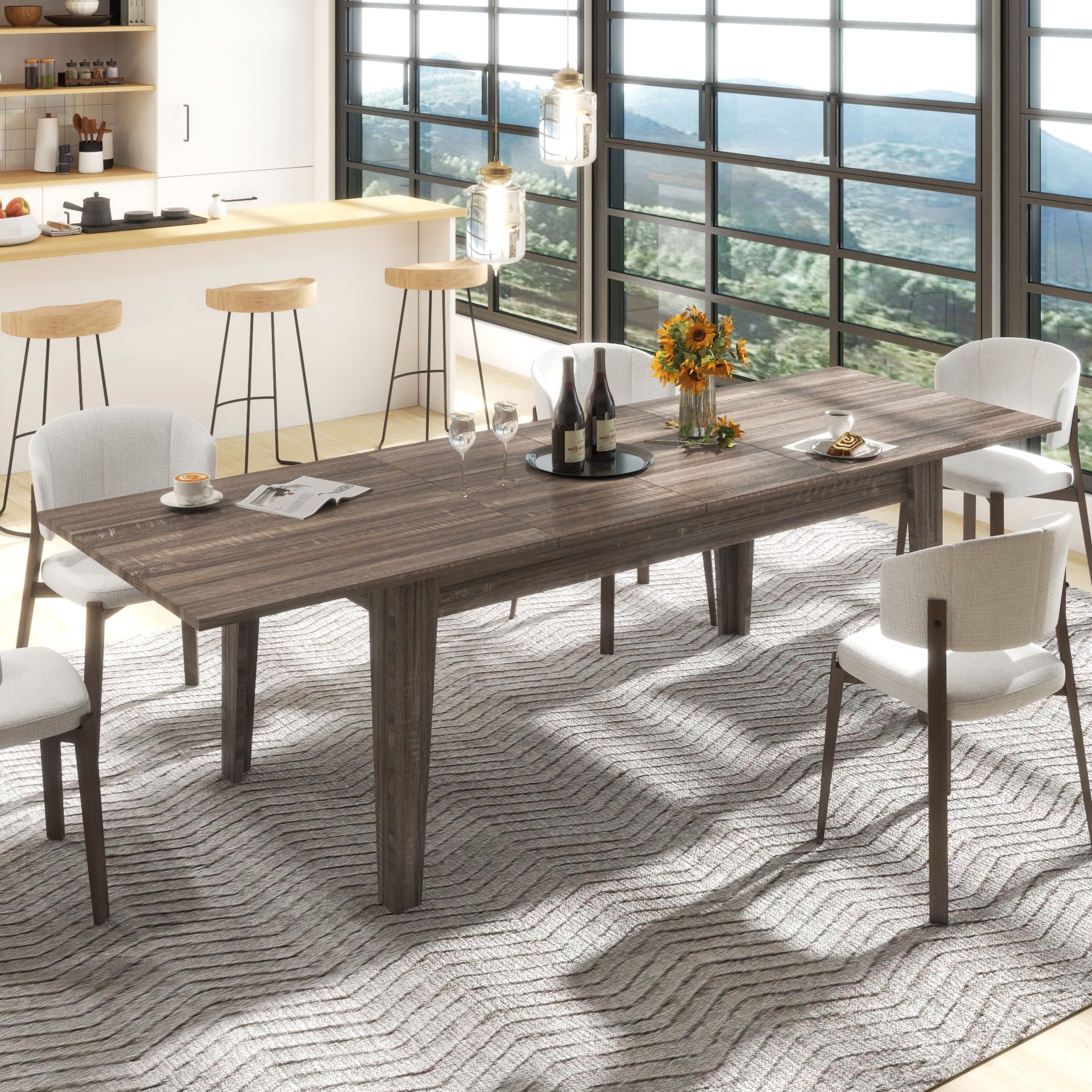 OMCHOM 106.3 Inch Expandable Dining Table - Extra Long Kitchen Table ...