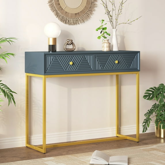 OMCHOM Modern Console Table with 2 Drawers - Sleek Narrow Entryway ...