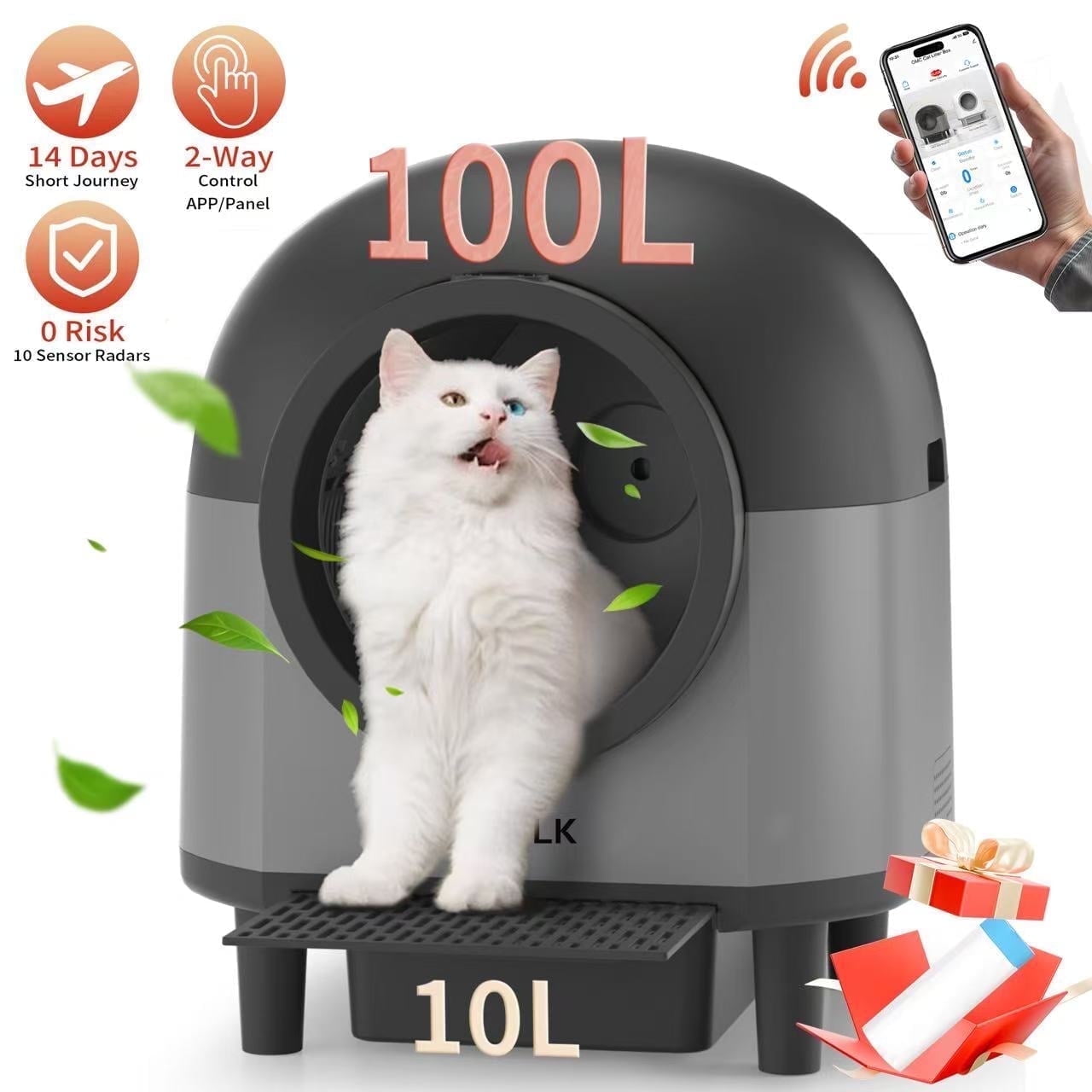 OMCPET Self Cleaning Cat Litter Box - 100L Large Automatic Litter Box ...