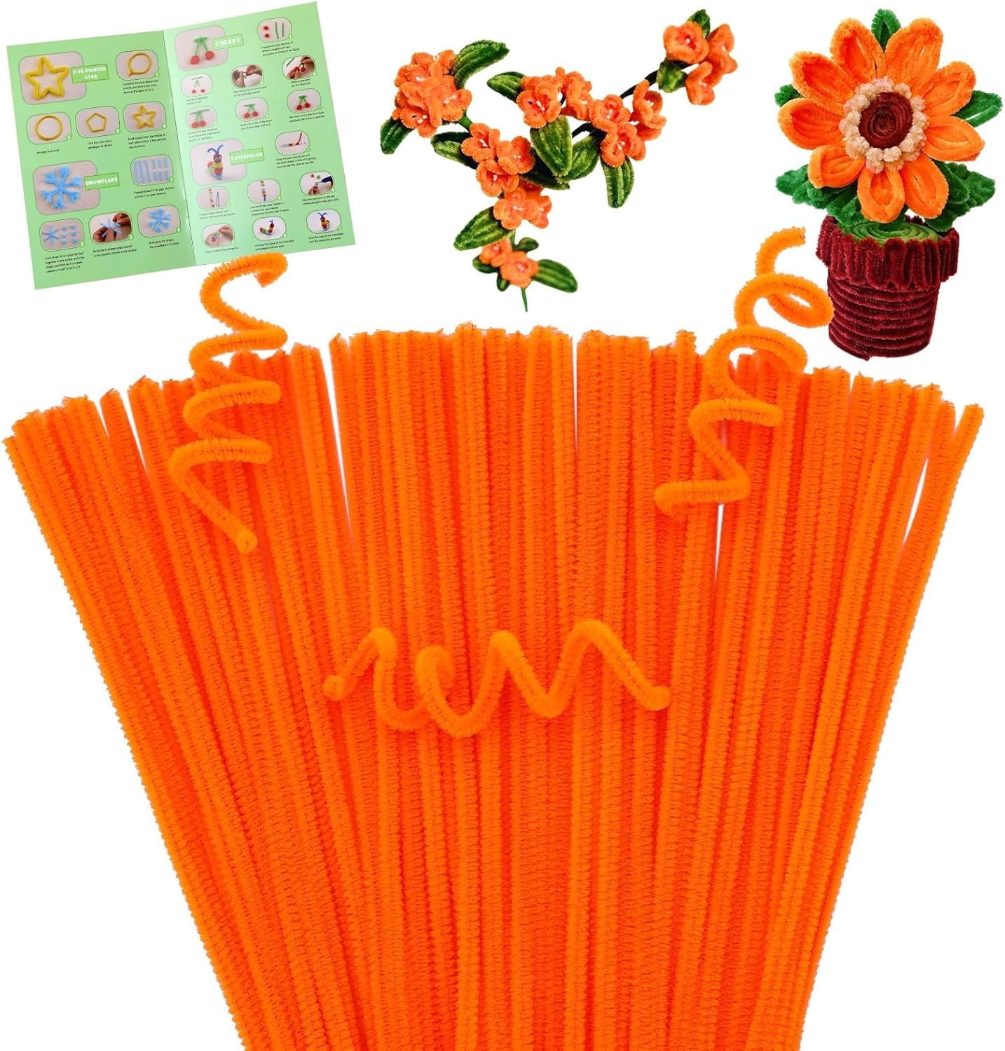OME 100 Pieces Pipe Cleaners Chenille Stem, Fluorescent Orange Pipe ...