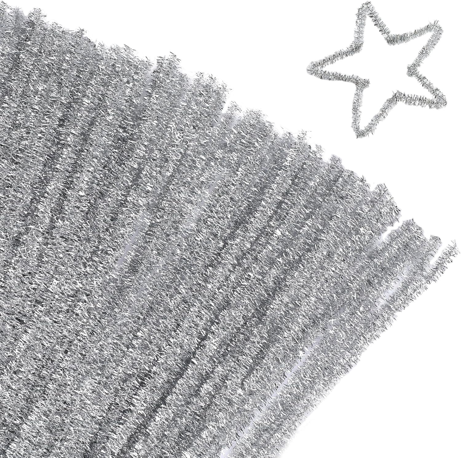 OME 100 Pieces Pipe Cleaners Craft, Silver Chenille Stems Pipe Cleaners ...