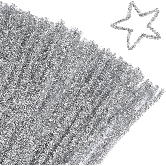 OME 100 Pieces Pipe Cleaners Craft, Silver Chenille Stems Pipe Cleaners ...