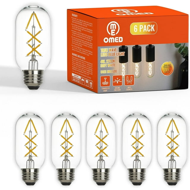 OMED Fishbone LED Filament Vintage Edison Light Bulbs, T45/T14 E26 4W Antique Tubular Light ...