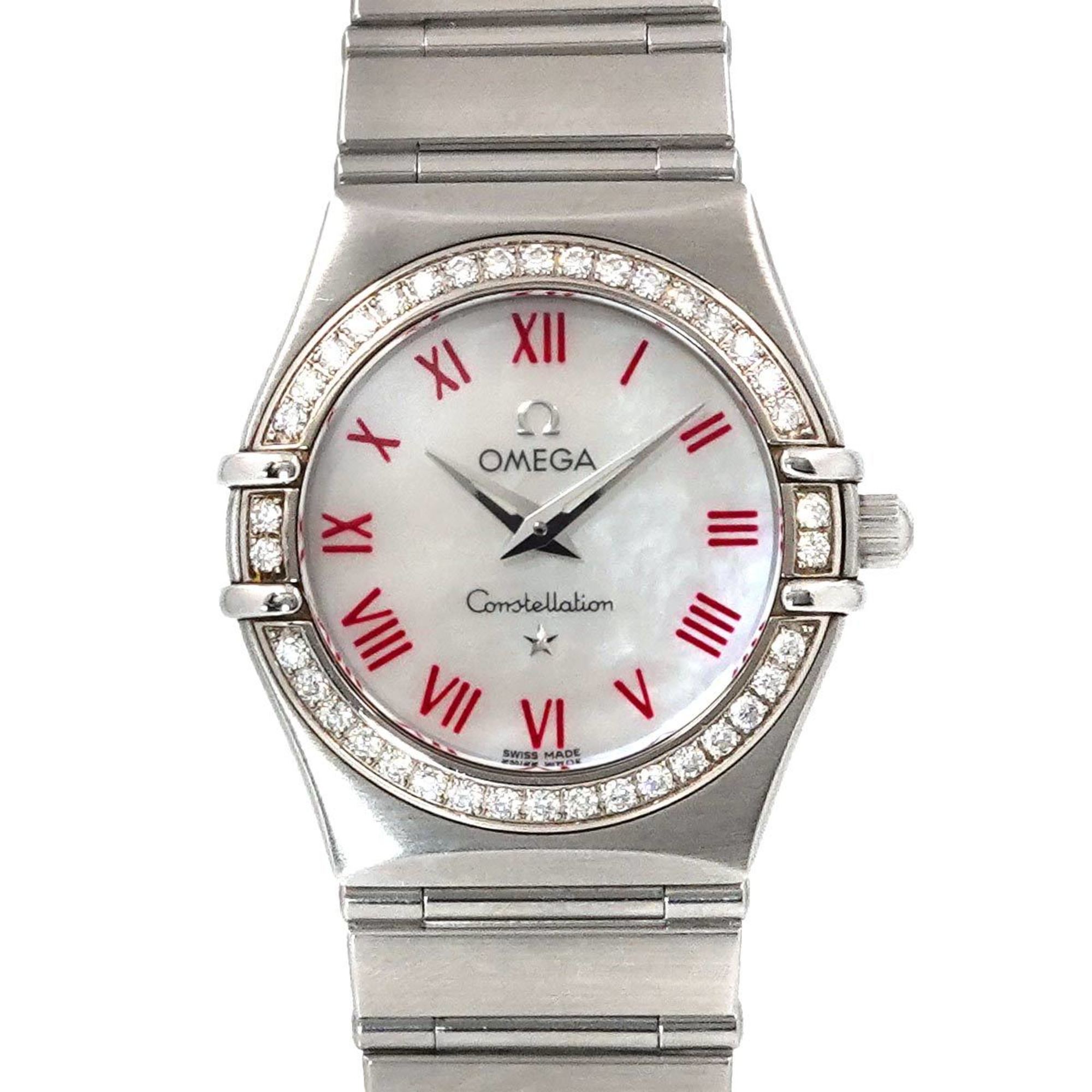 Pre-Owned OMEGA Constellation 1476 63 Diamond Bezel Ladies Watch White ...
