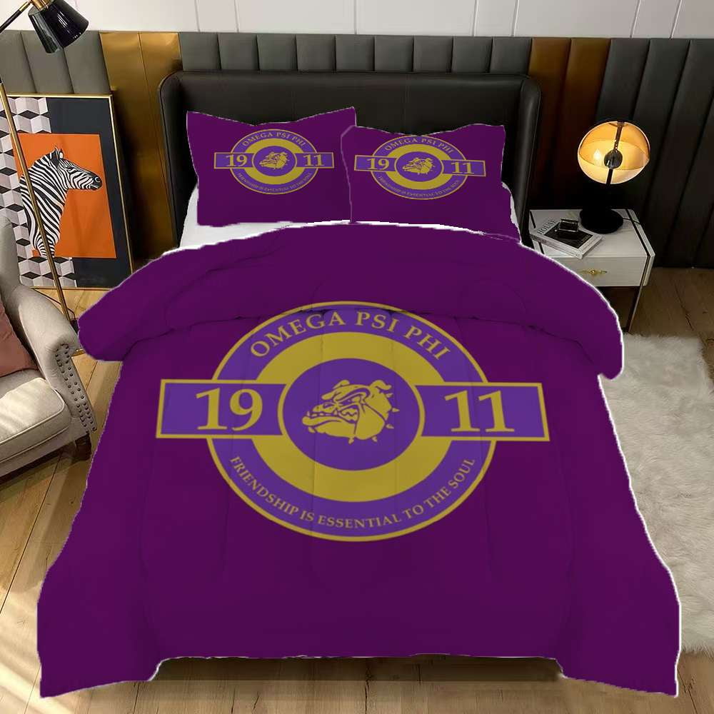 OMEGA PSI PHI Comforter Set Queen Size Bedding Set For Travl Bedroom Decor Quilt With 2 Pillow ...