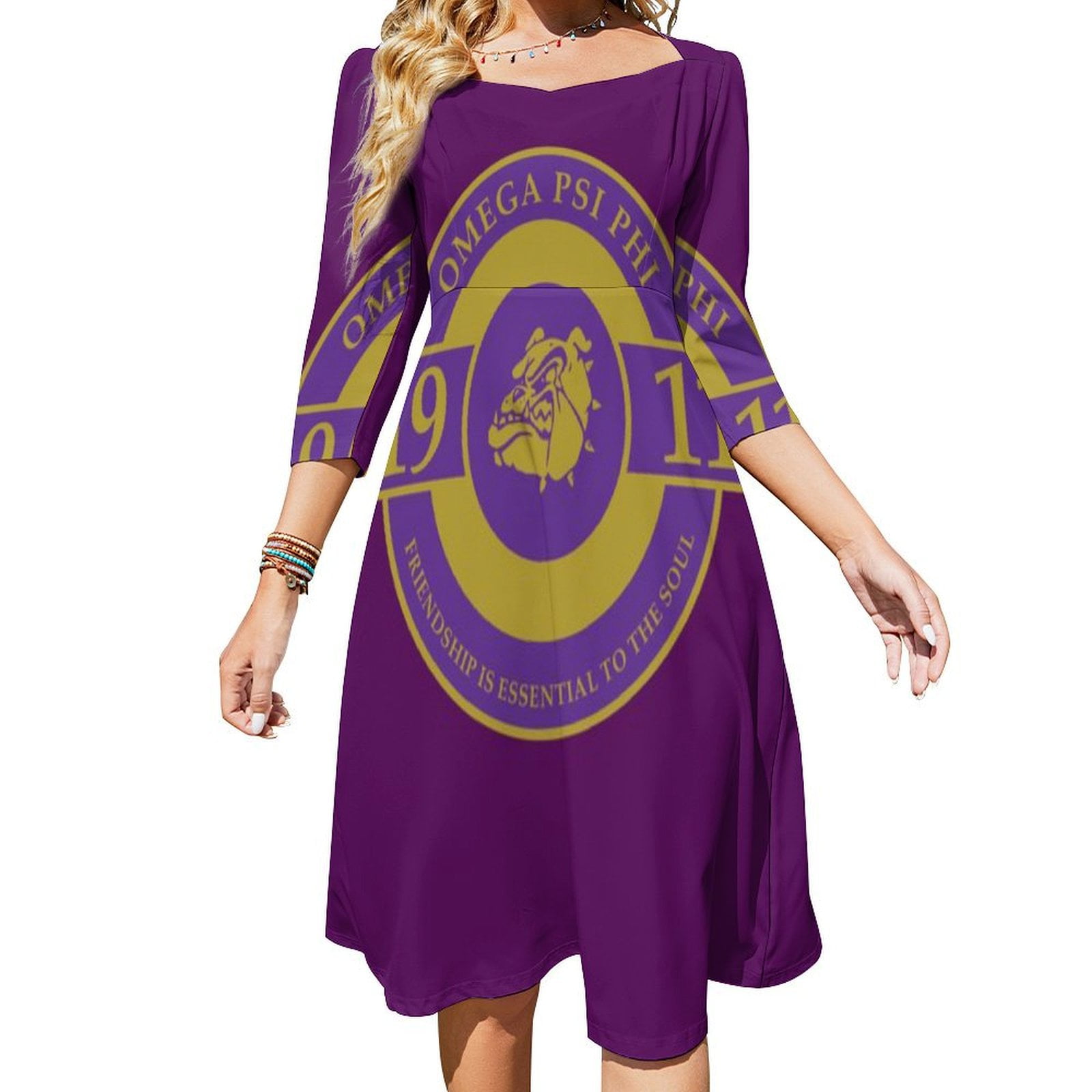 OMEGA PSI PHI Sweetheart Knot Flared Dress Fashion Design Large Size ...