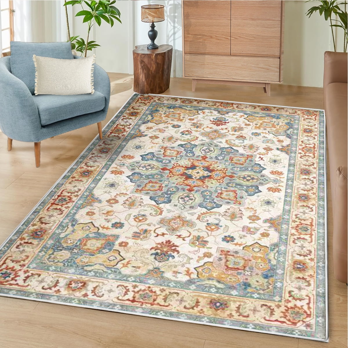 JOLUSERE Boho Floral Area Rug, 3'x5' Non-Slip Oriental Vintage Indoor ...