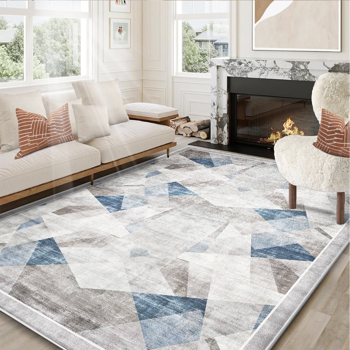 OMELA 4'x6' Modern Geometric Abstract Area Rugs for Living Room Bedroom ...