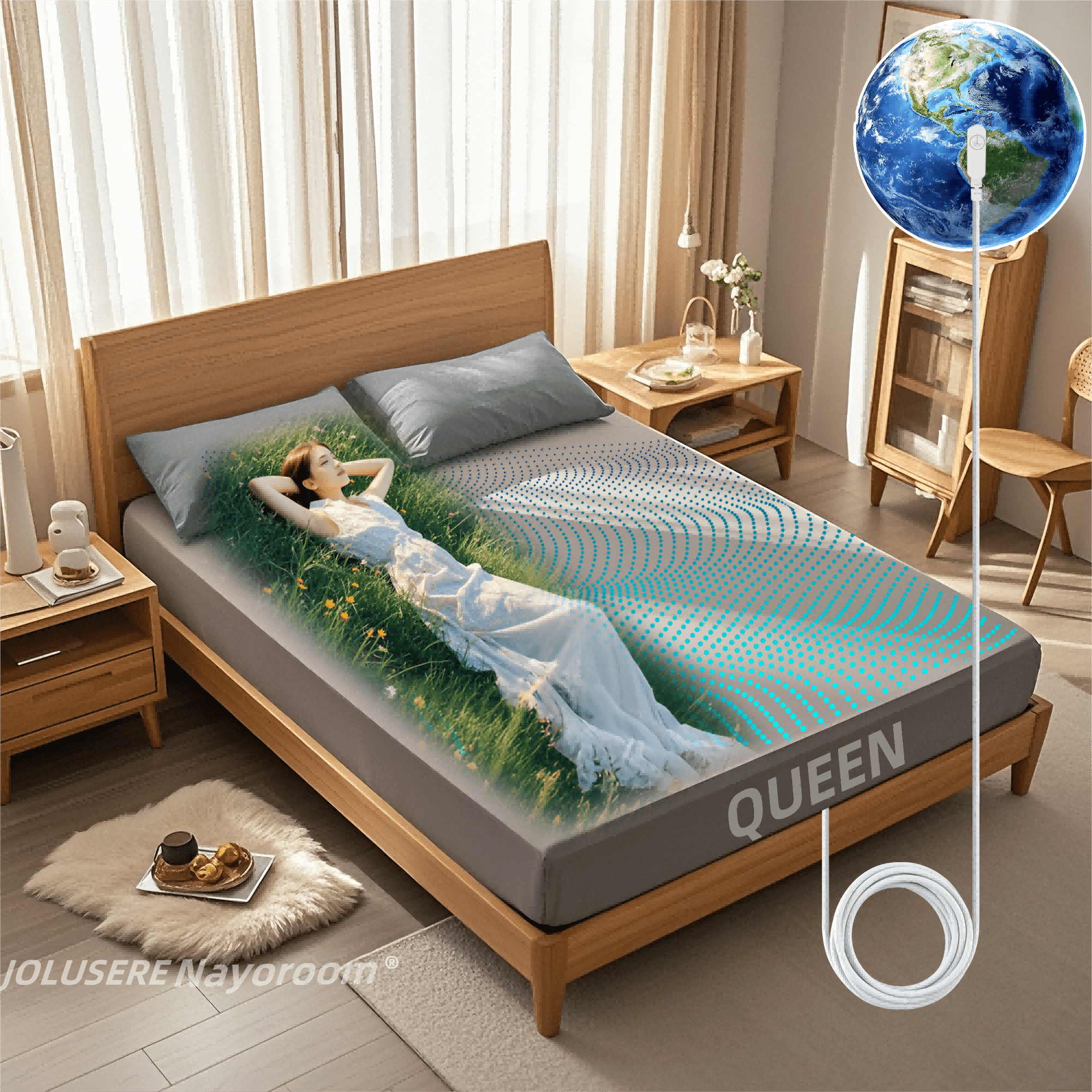 Jolusere Grounding Sheets Queen, 90% Organic Cotton, 10% Silver Fiber ...