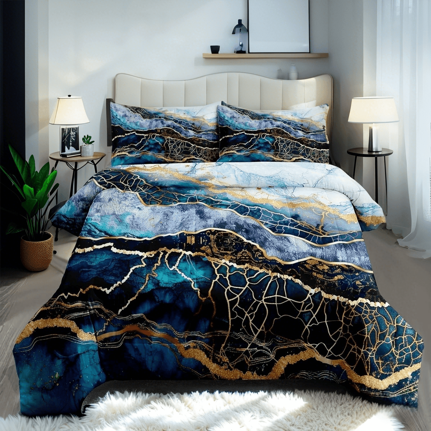 OMELA Marble Queen Comforter Set, 3 Pcs Modern Abstract Watercolor ...
