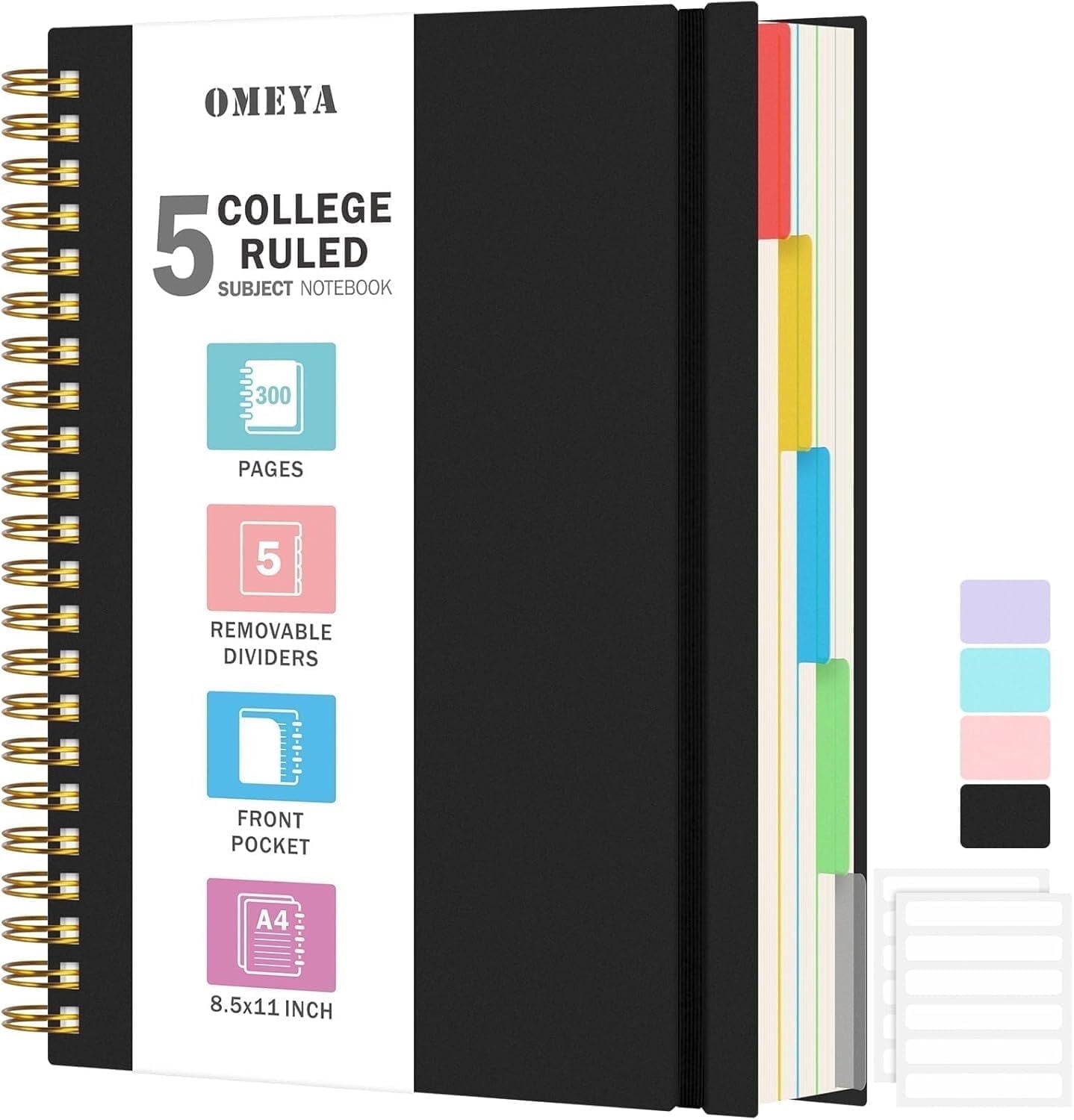 OMEYA 5 Subject Notebooks College Ruled, Spiral Notebook 8.5 x 11in ...