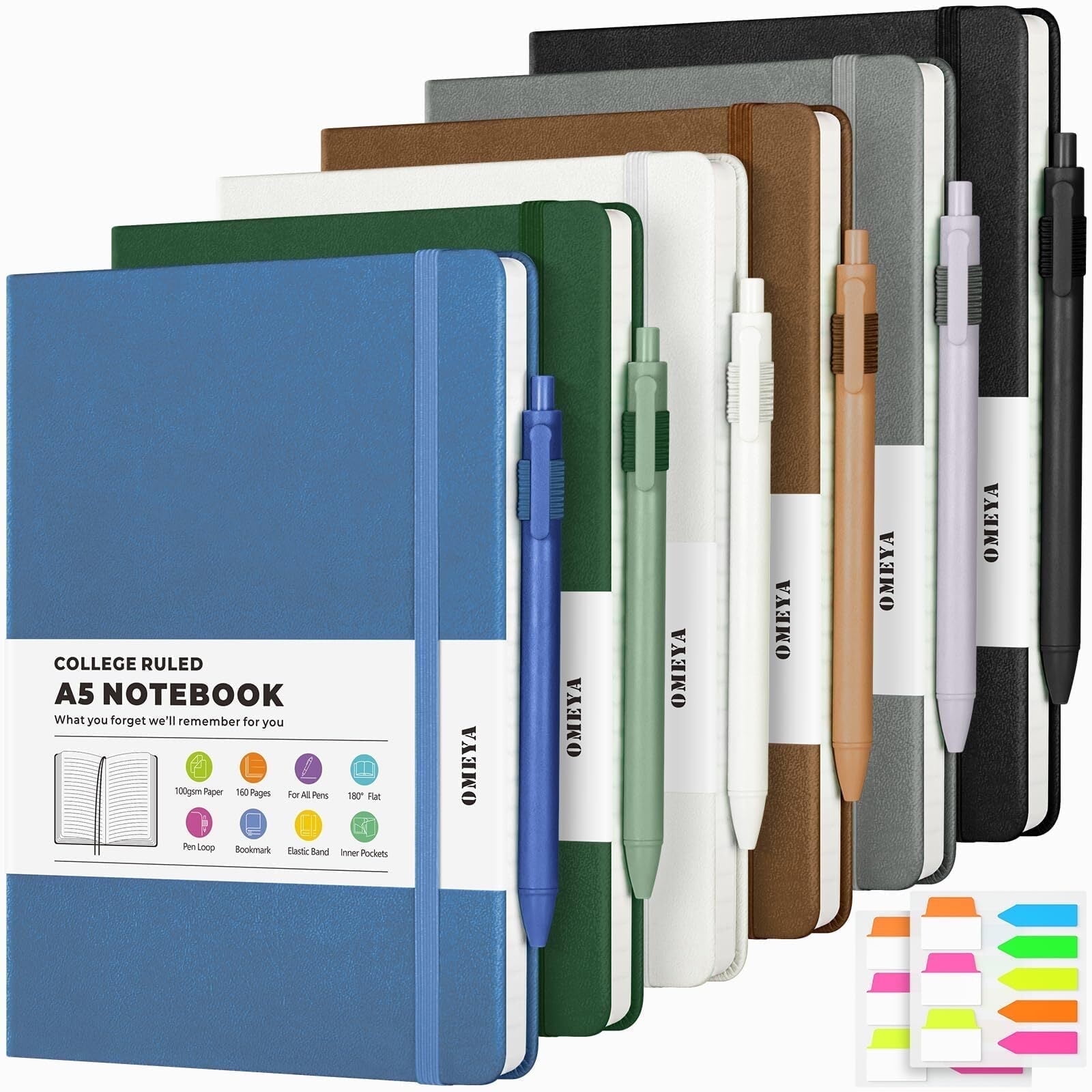 OMEYA 6 Pack Lined Journal Notebook, A5 College Ruled Notebooks with 6 ...