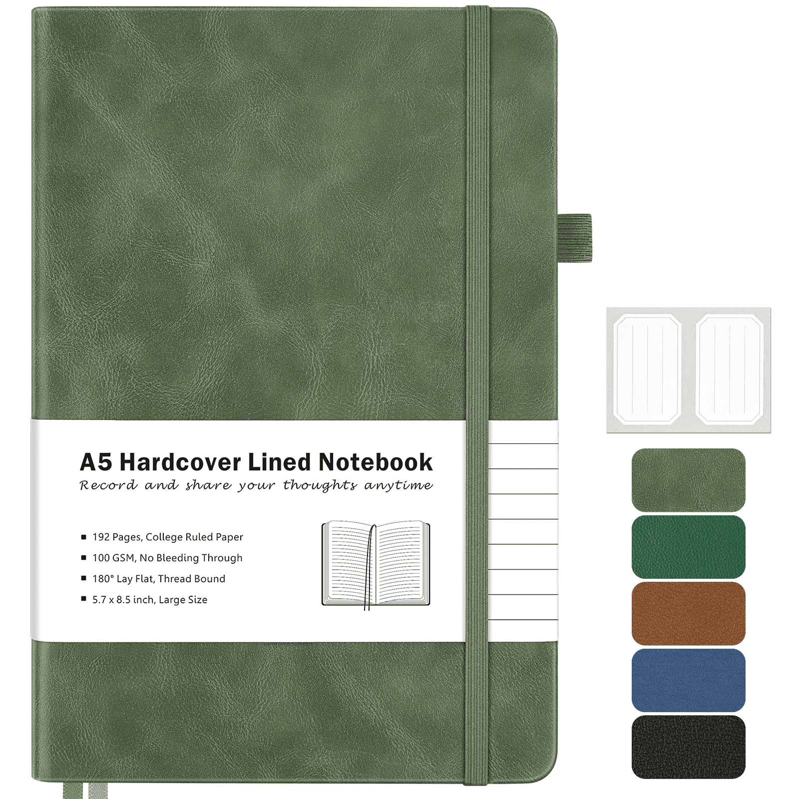 OMEYA Leather Hardcover A5 Notebook, College Ruled, 192 Pages, 2 ...