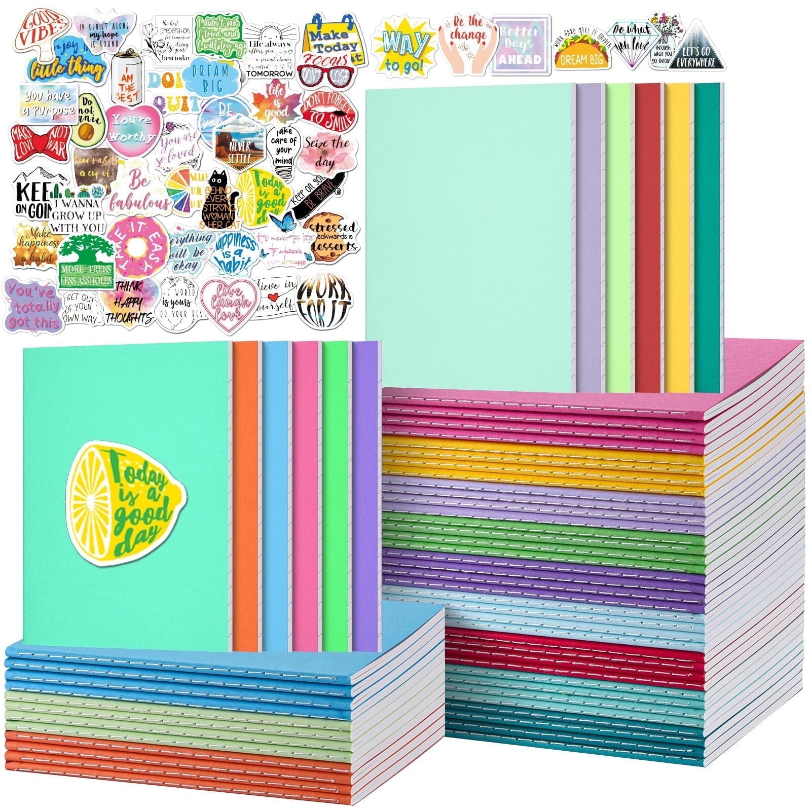OMEYA Mini Notebook Bulk, 60 Pack Composition Notebooks with Stickers ...