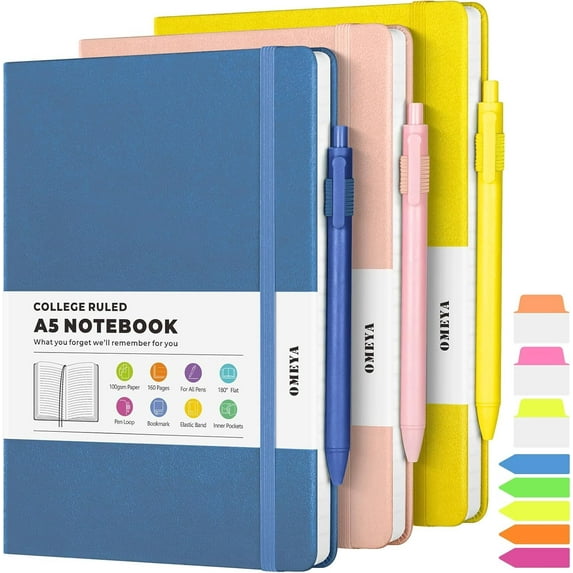 OMEYA 3Pack Hardcover Journal Notebook, 5.2 x 8.4 in, Leather Bound ...