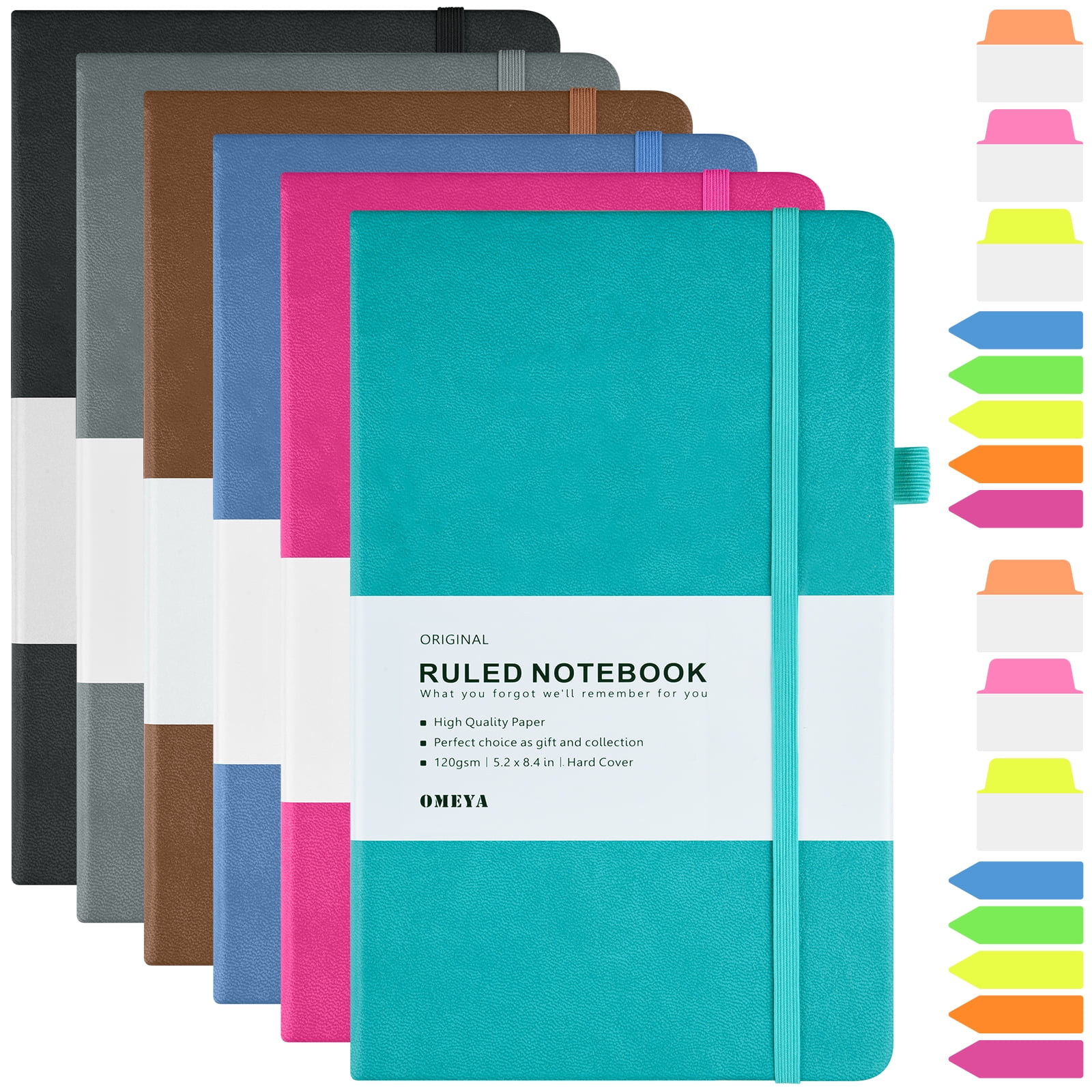 OMEYA 6Pack Hardcover Lined Journal Notebook, 5.2 x 8.4 in, Leather ...