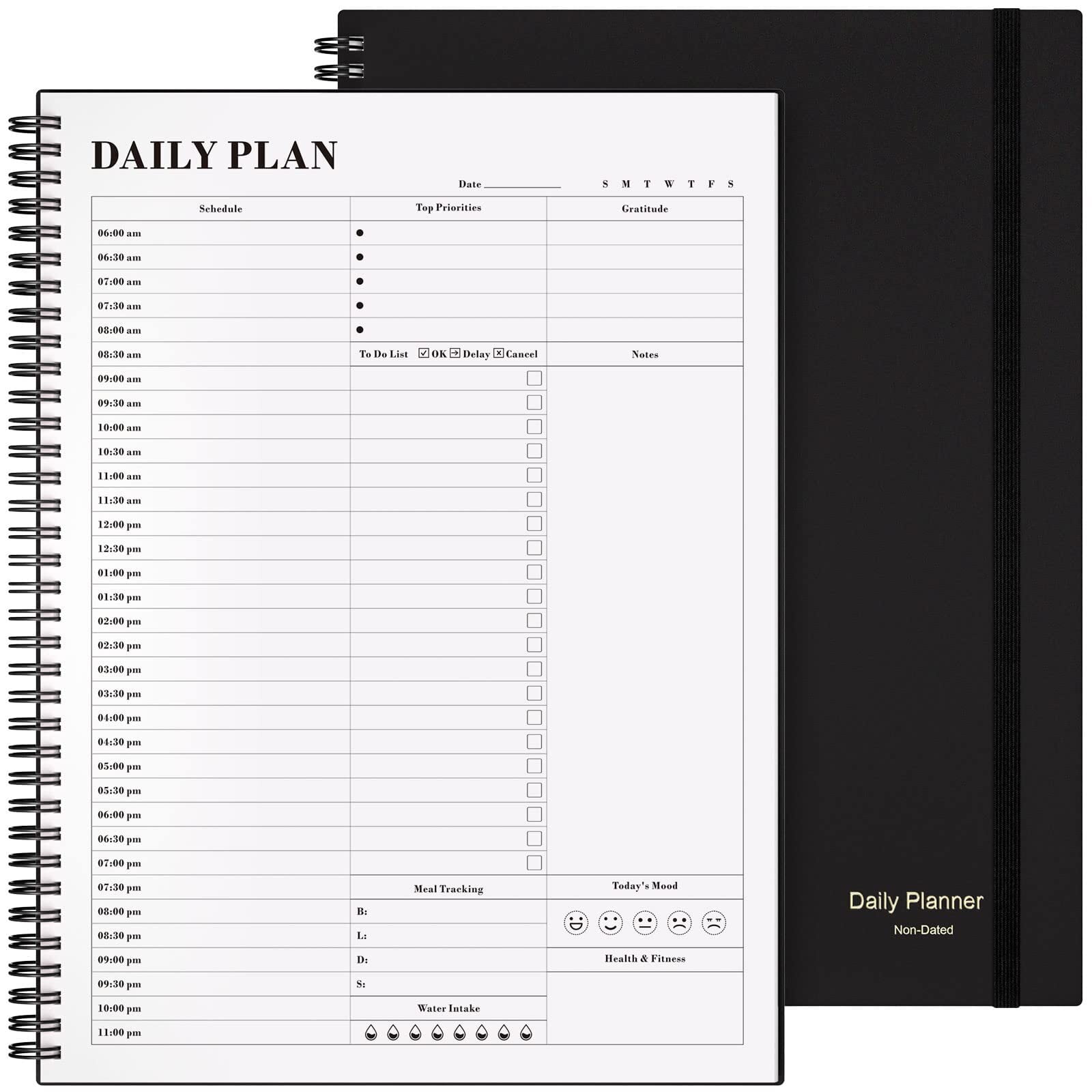 OMEYA Undated Planner, Daily Planner with To Do List, Spiral Schedule ...