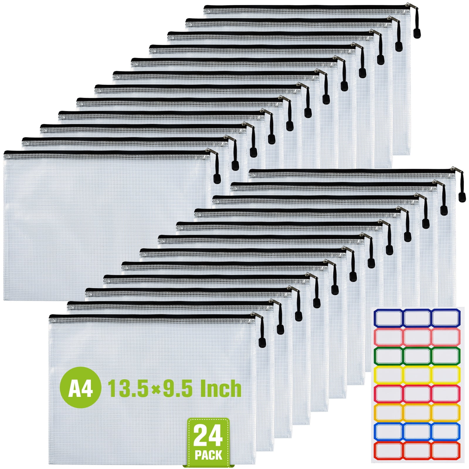 OMEYA Zipper Pouch, 24pcs Waterproof Plastic A4 Mesh Zipper Pouch ...