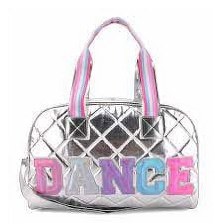 OMG ACCESSORIES "DANCE" QUILTED METALLIC SILVER MEDIUM DUFFLE BAG ...