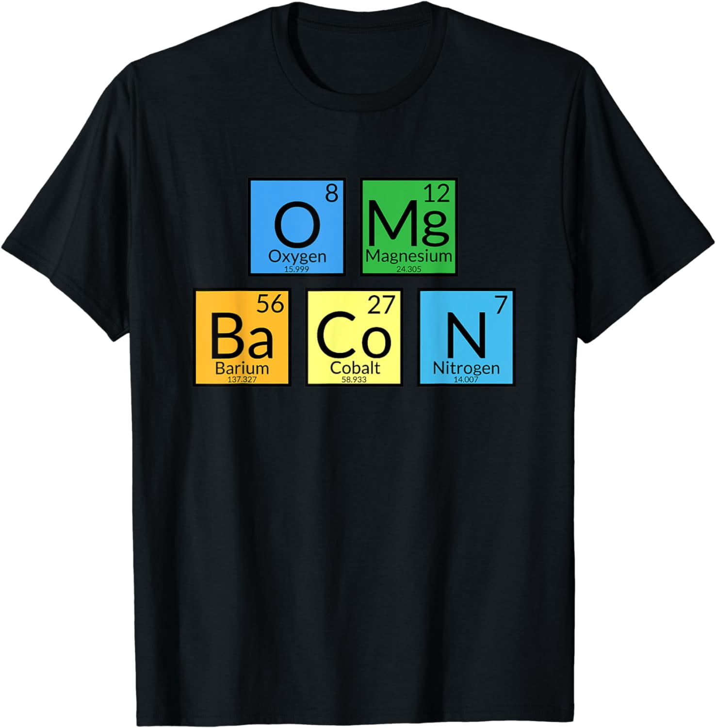 OMG Bacon Funny Periodic Table Food Pun Student Teacher Fun T-Shirt ...