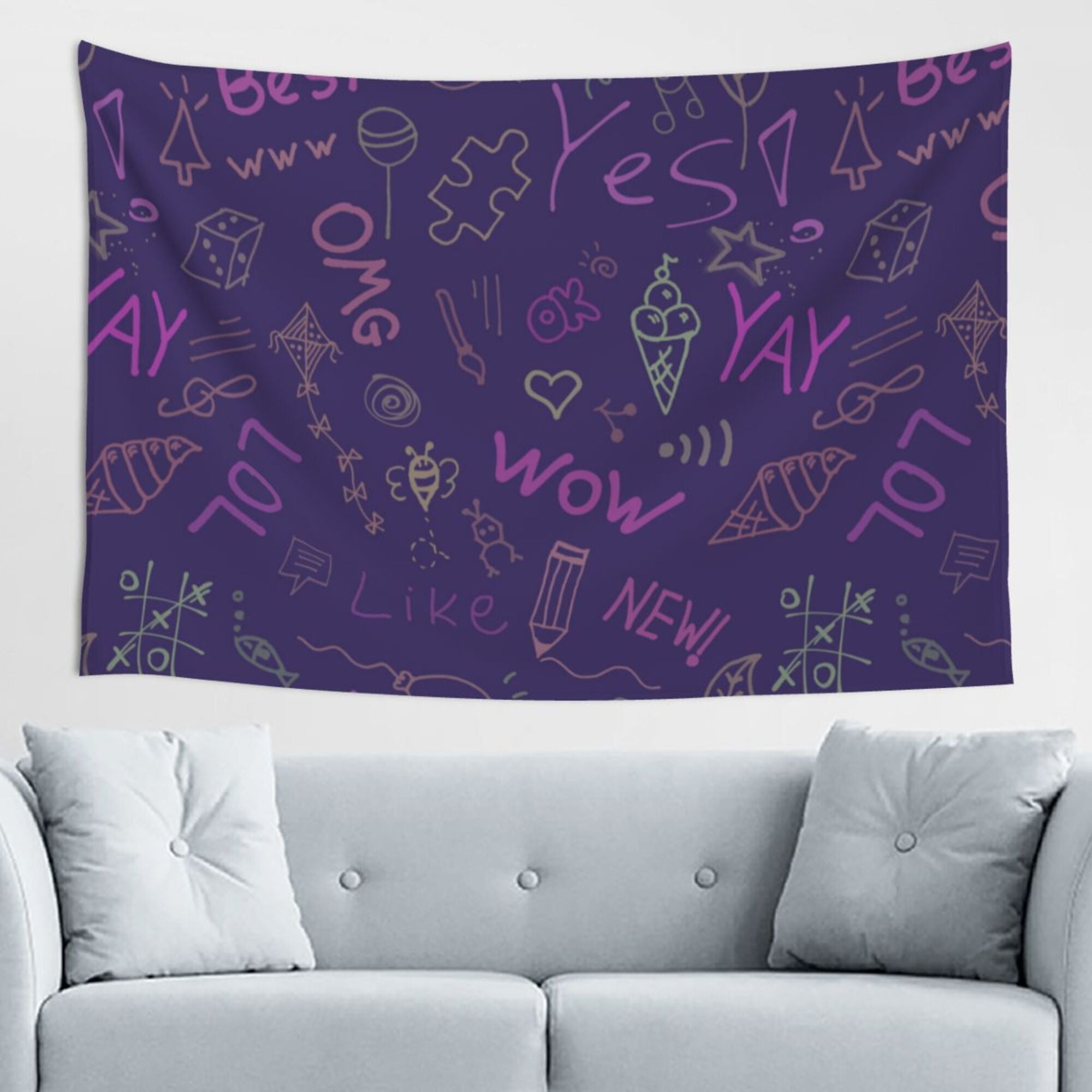 OMG WOW Doodle Tapestry, Fun Graffiti Wall Hanging Tapestries Dorm Room ...