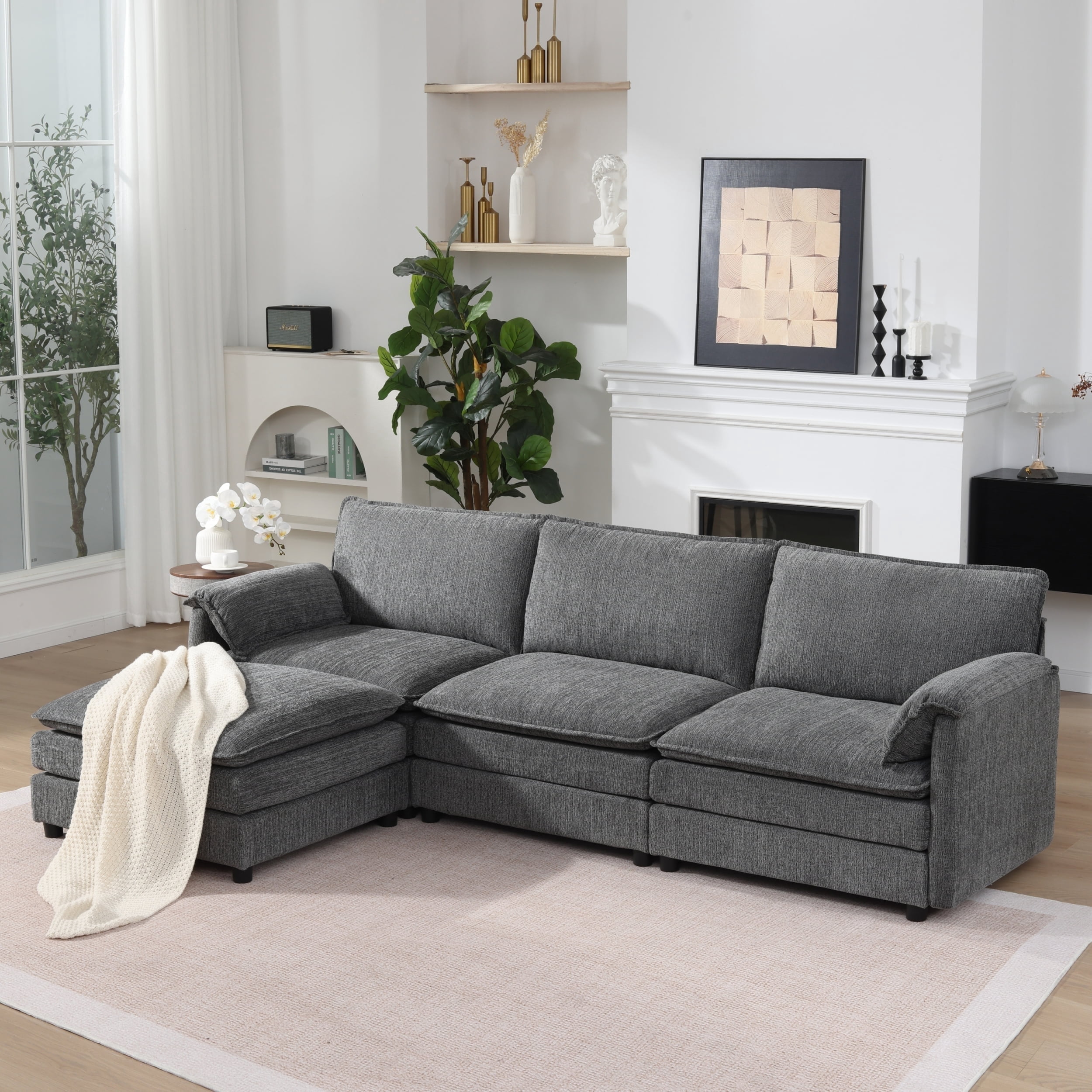 OMOCCUIT 108" L Shaped Modern Sofa, Convertible Modular Sectional Cloud ...