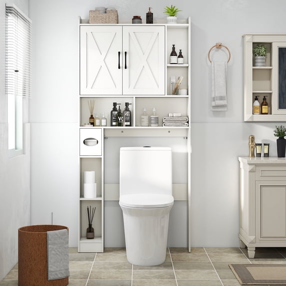 OMOCCUIT Over The Toilet Storage Cabinet with Toilet Paper Holder Stand ...