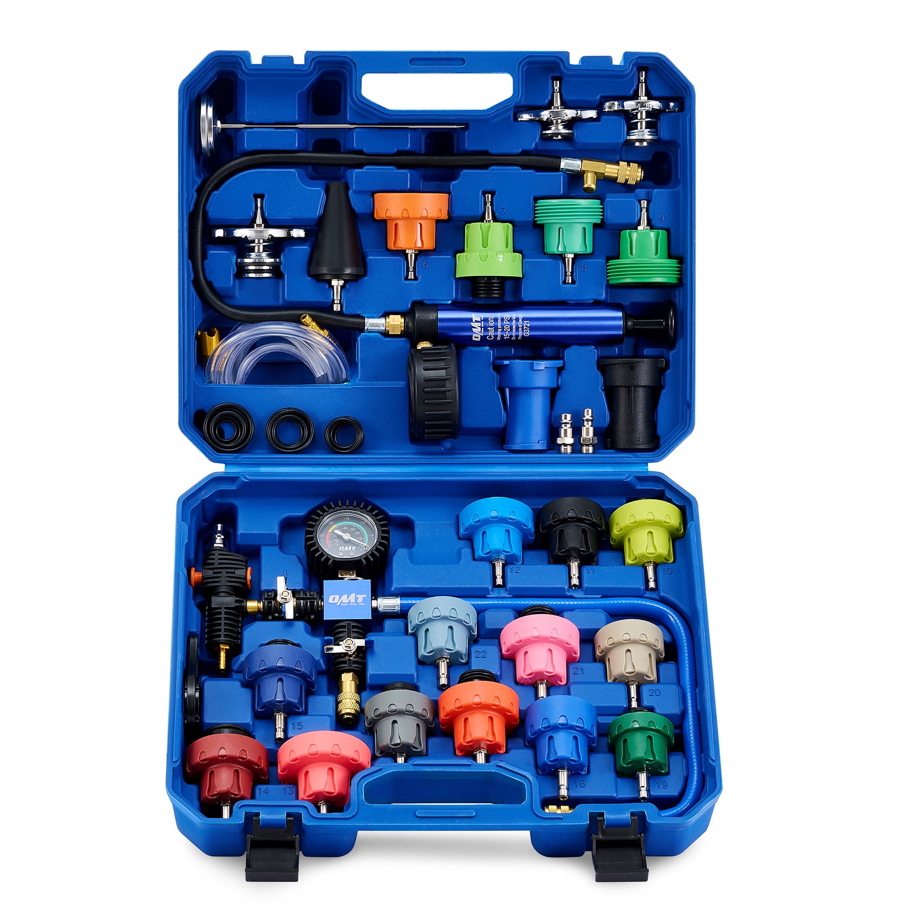 OMT 19pc Coolant Pressure Leak Tester Kit with 15 Radiator Adapters ...