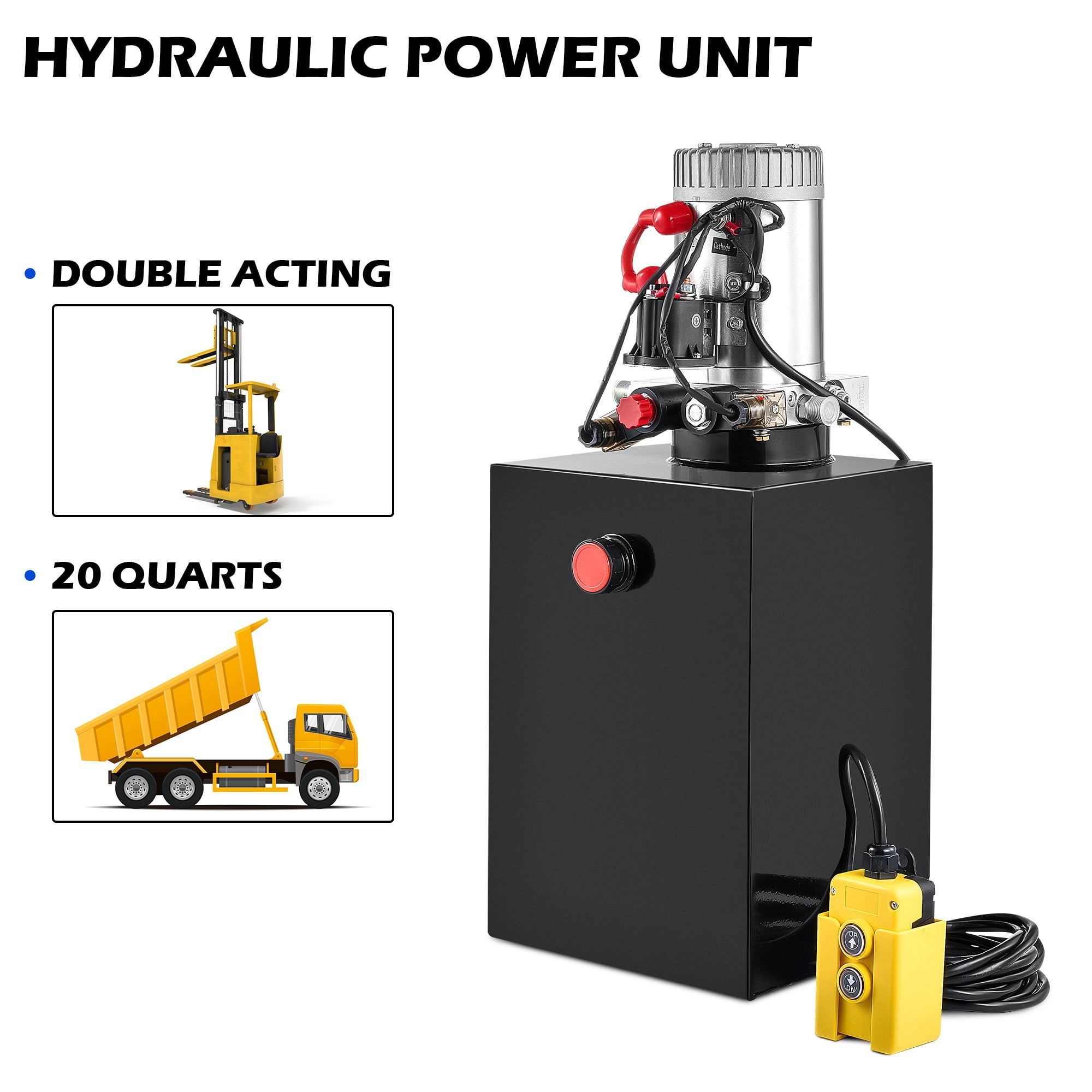 OMT 20 Quart Double Acting Hydraulic Pump for Dump Trailer DC 12V Power ...