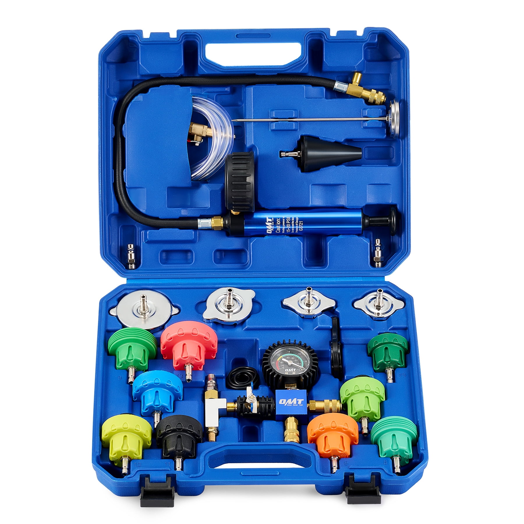 OMT 22pc Coolant Pressure Leak Tester Kit with 15 Radiator Adapters ...