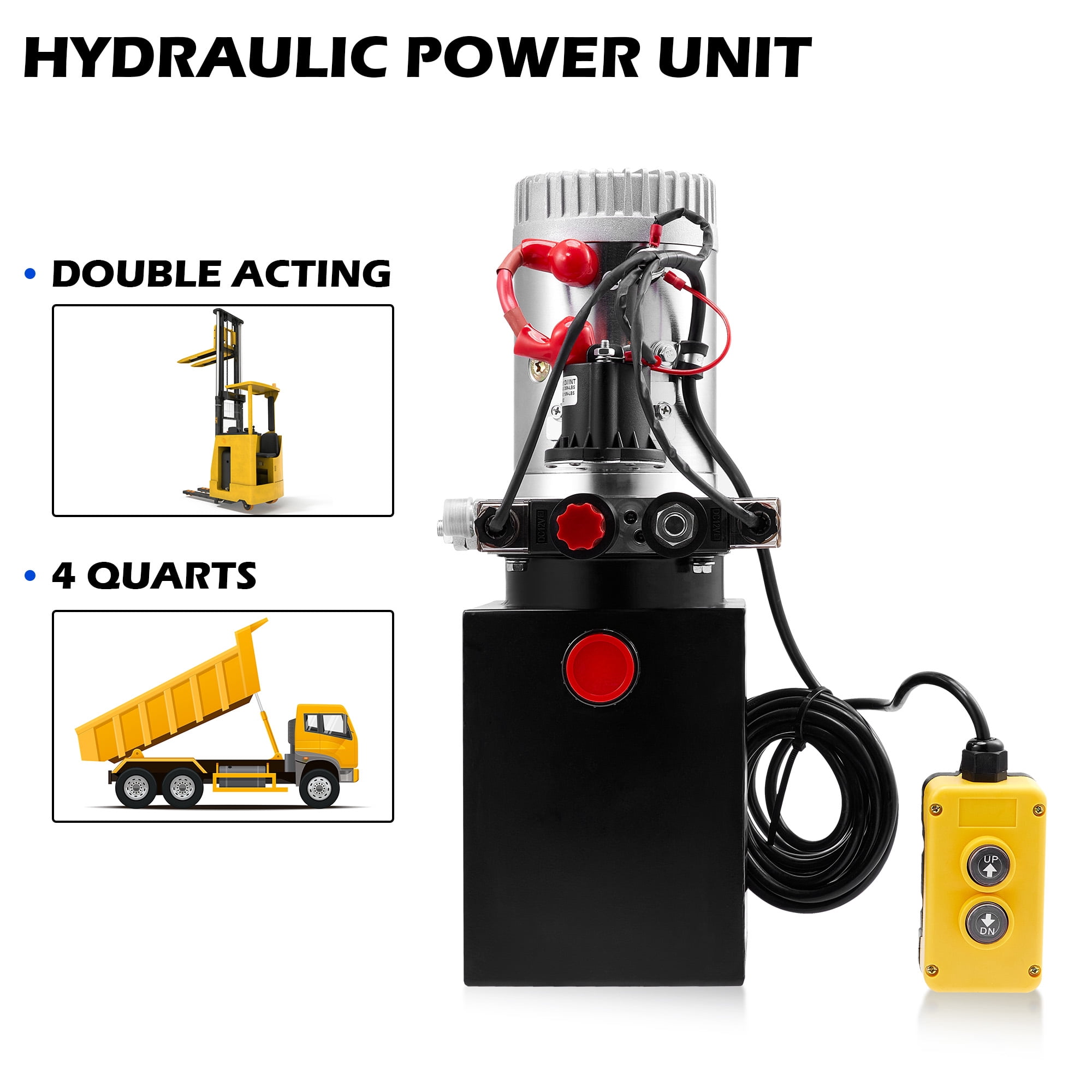 OMT 4 Quart Double Acting Hydraulic Pump for Dump Trailer DC 12V Power ...
