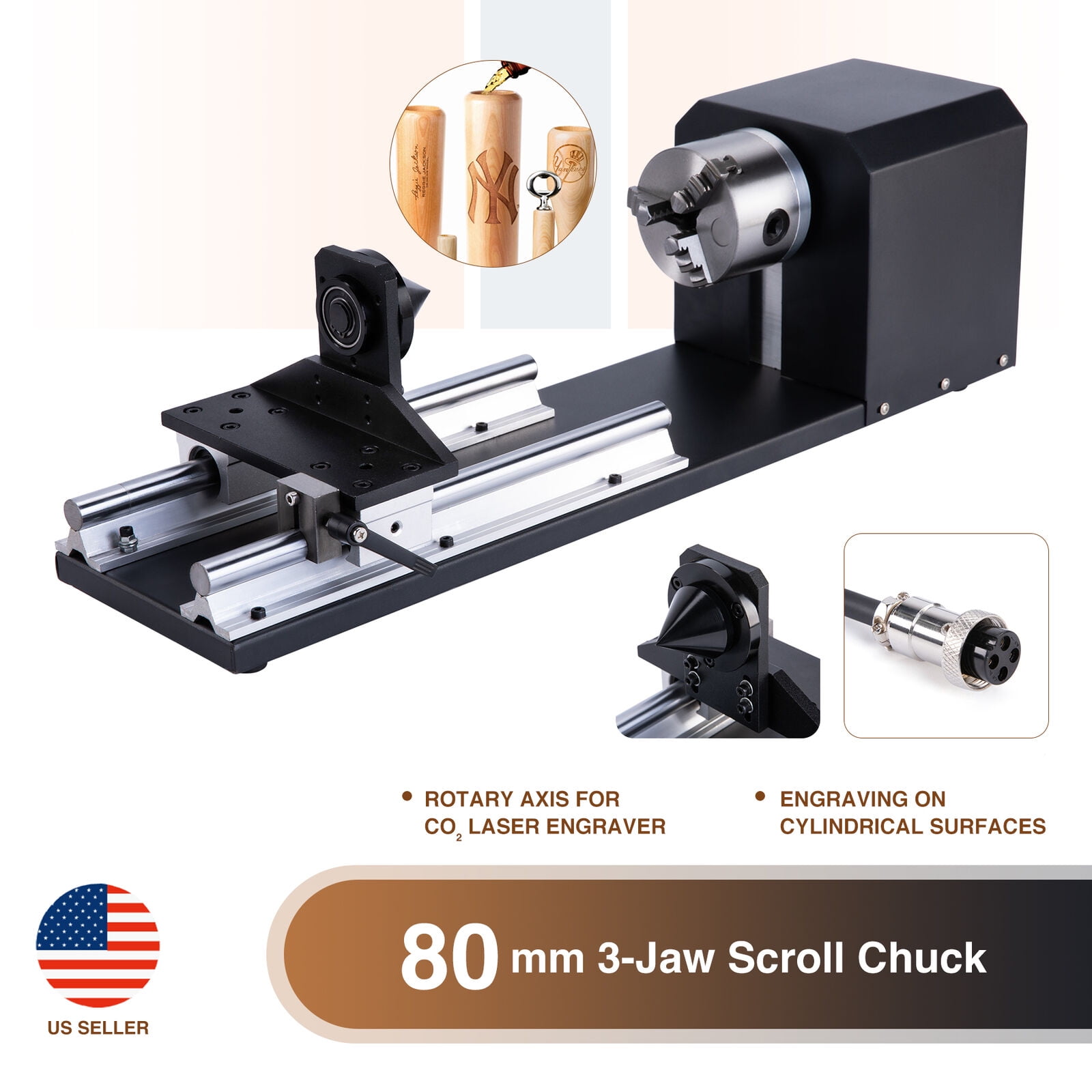 OMTech Rotary Axis with 3-Jaw Chuck for 50W 60W 80W CO2 Laser Engraver Cutter - Walmart.com
