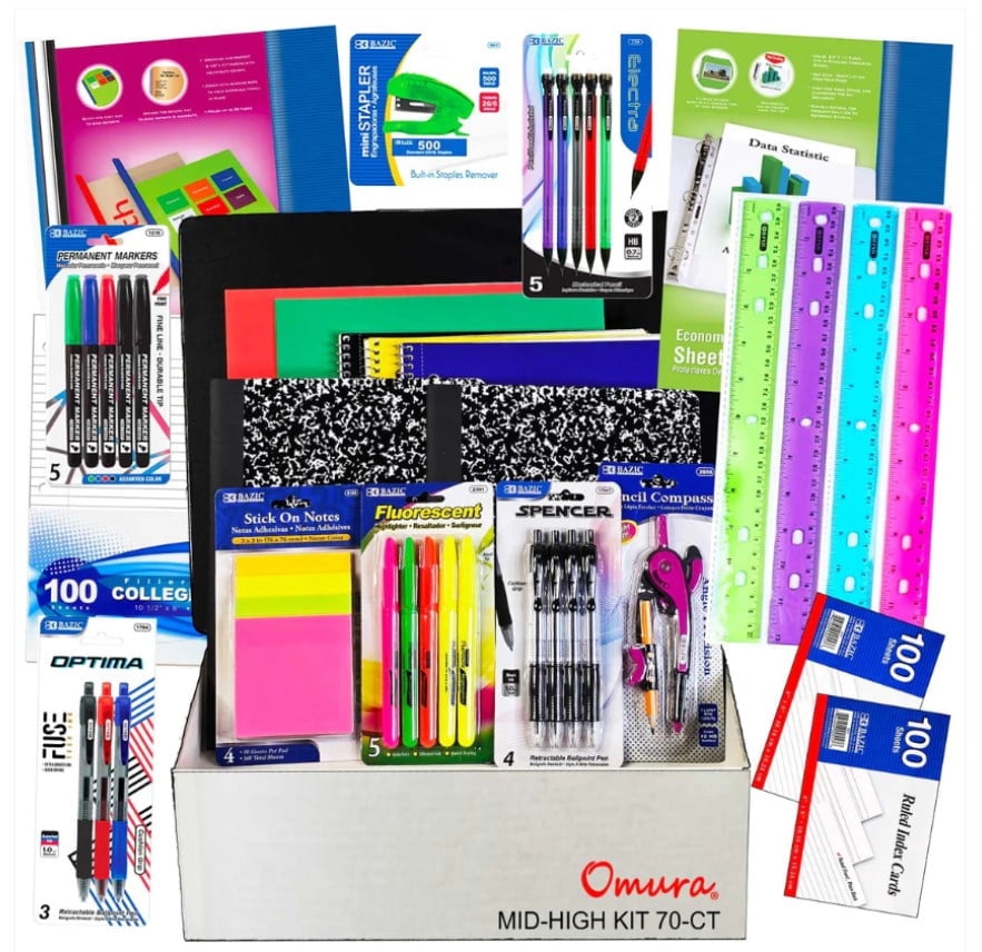 OMURA Learning 70-Piece Back-to-School Supply Box with Notebooks, Ruler ...