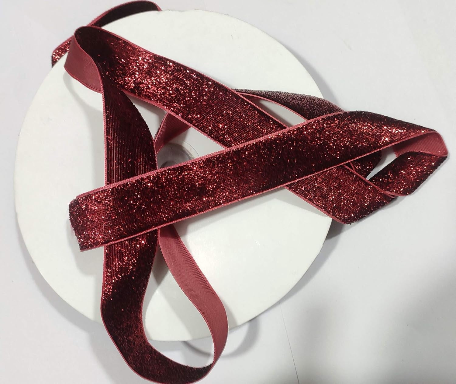 OMX Roll of Maroon Dark RED Sparkle Glitter Ribbon Patti Lace 18 Meters ...