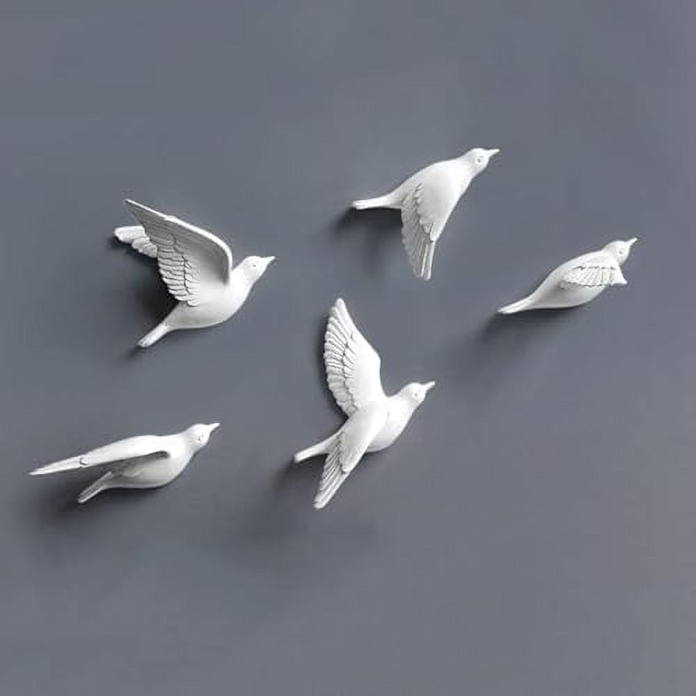 Wall Decor, 5Pcs White Doves Wall Decor Resin Flying Bird Sculptures 3D ...