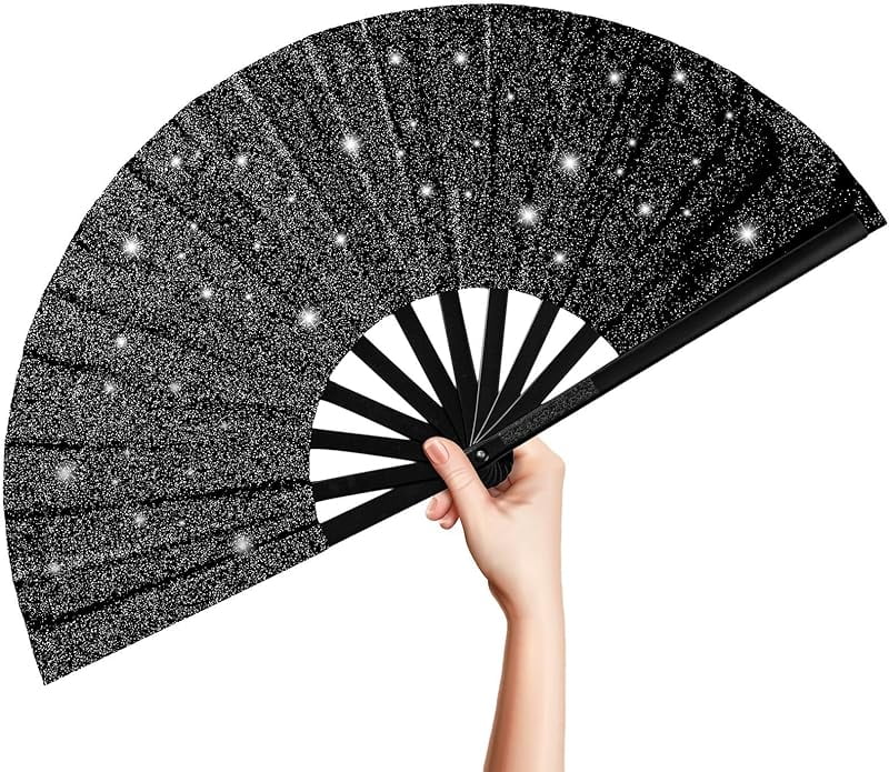 OMyTea Glitter Large Rave Clack Popping Fan for Line Dancing - 13 ...