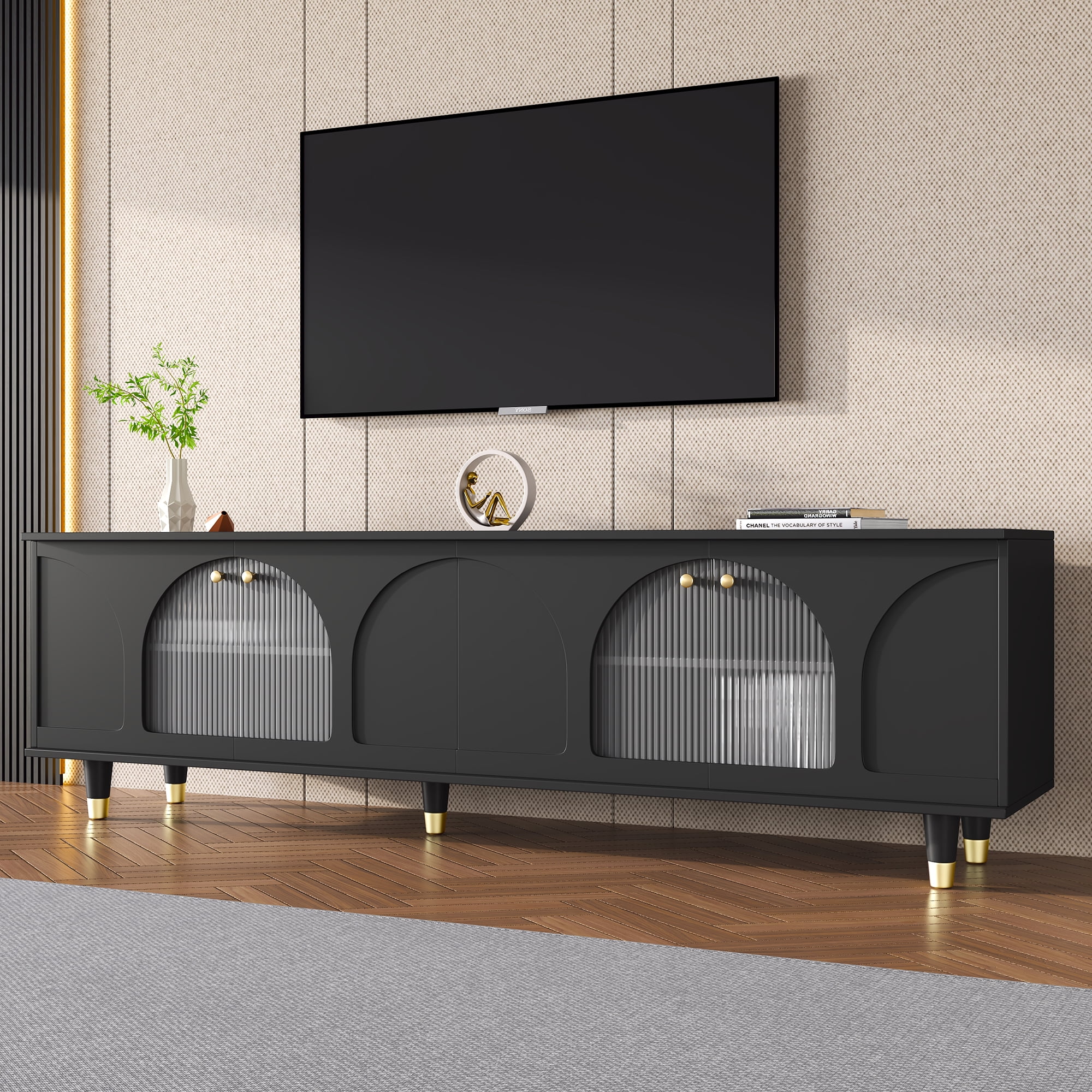 ON-TREND Contemporary TV Stand with Adjustable Shelves for TVs Up to 78 ...