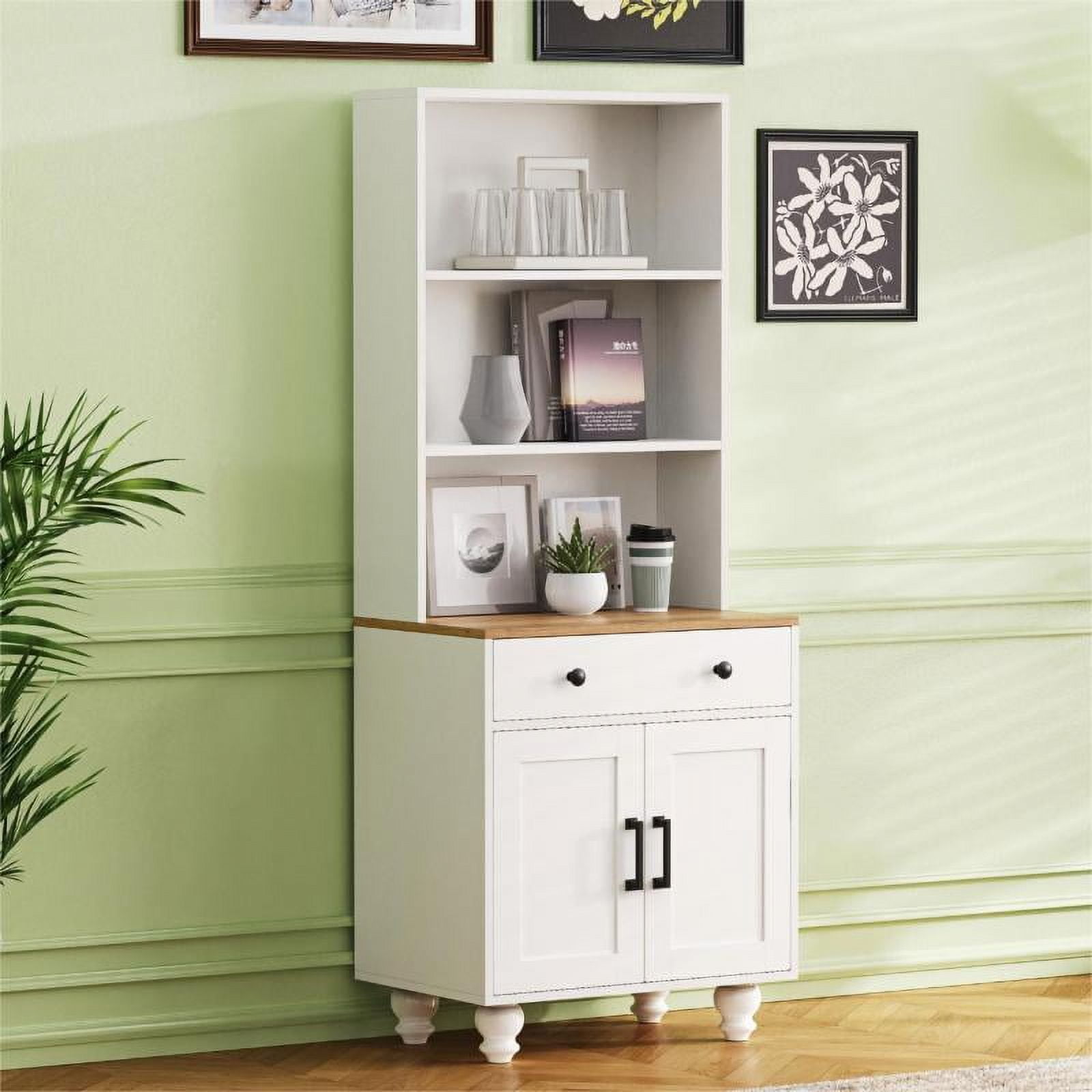 ON-TREND Farmhouse Storage Cabinet with 4 Solid Wood Gourd-Shaped Legs ...