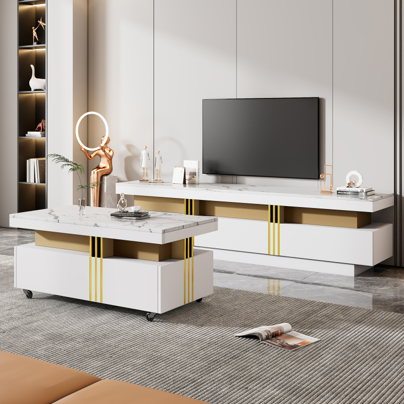 ON-TREND Modern Luxury TV Stand and Coffee Table Set of 2, High Gloss ...
