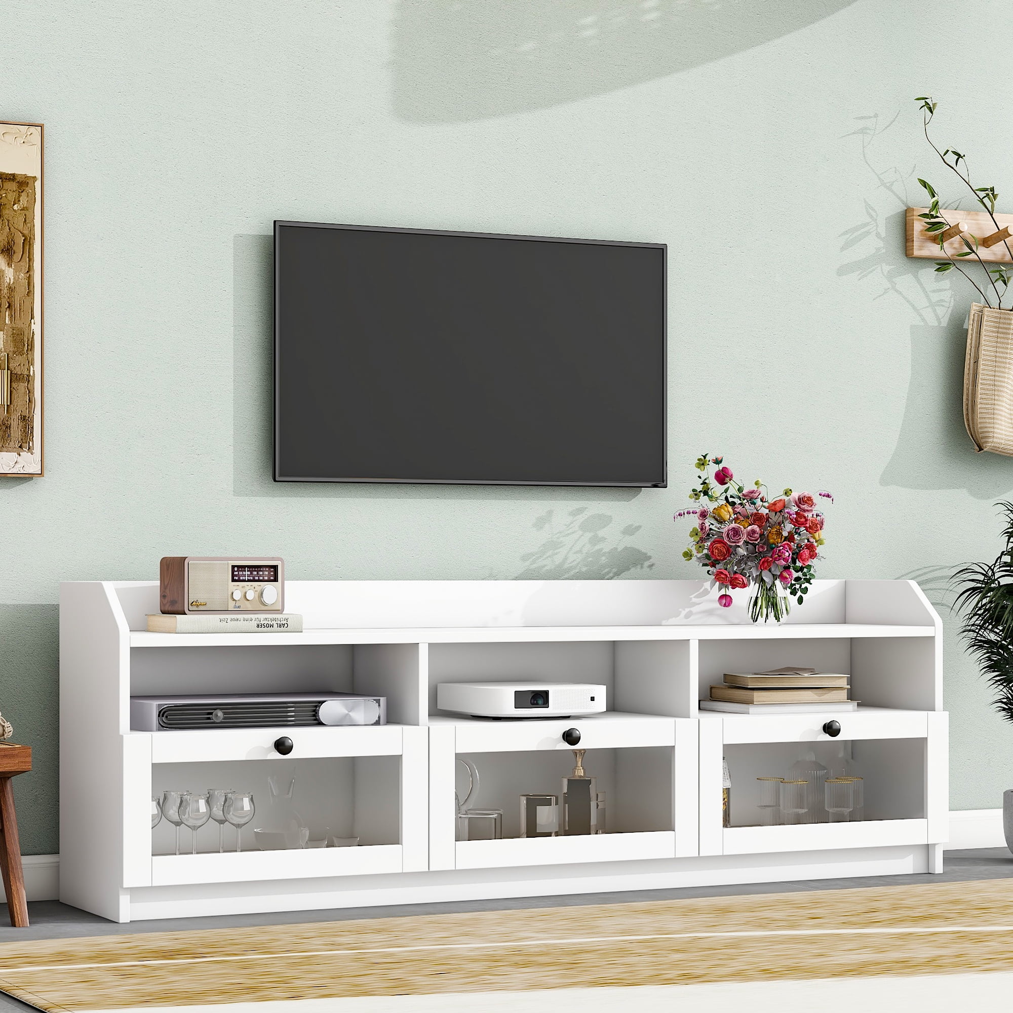 ON-TREND Sleek & Modern Design TV Stand with Acrylic Board Door, Chic ...