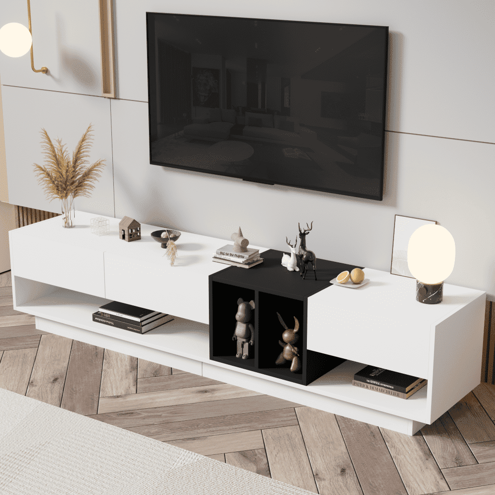 Modern TV Stand for 80 Inch TV, ON-TREND Sleek Two-Tone Media Console ...